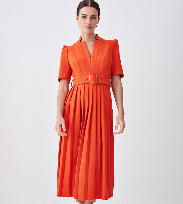 Buy Karen Millen Tailored Structured Crepe Forever Pleat Midi Dress In