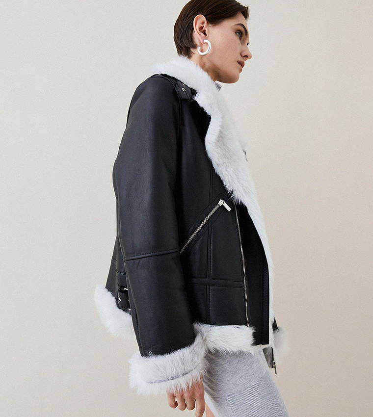 Buy Karen Millen Leather & Shearling Aviator Jacket In Multiple Colors ...