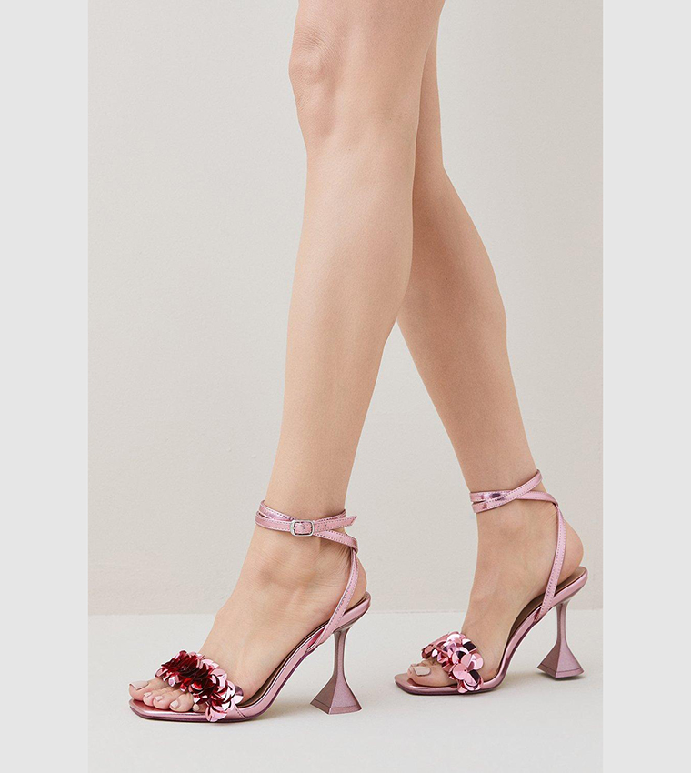 Buy Karen Millen Outlet Sequin Flare Detail Heel Sandals In Pink ...