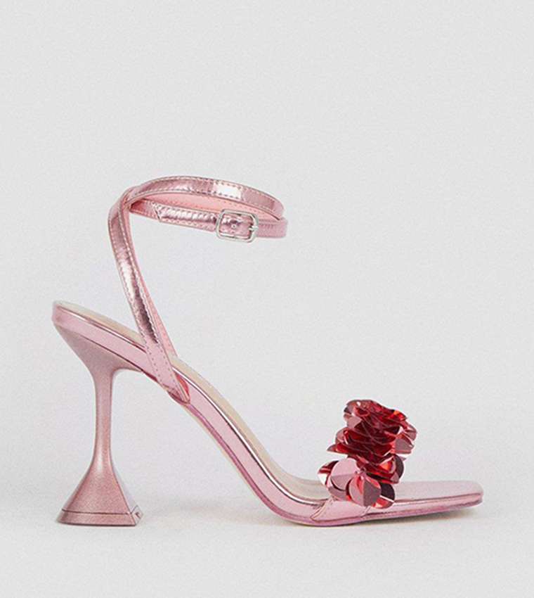 Buy Karen Millen Outlet Sequin Flare Detail Heel Sandals In Pink ...