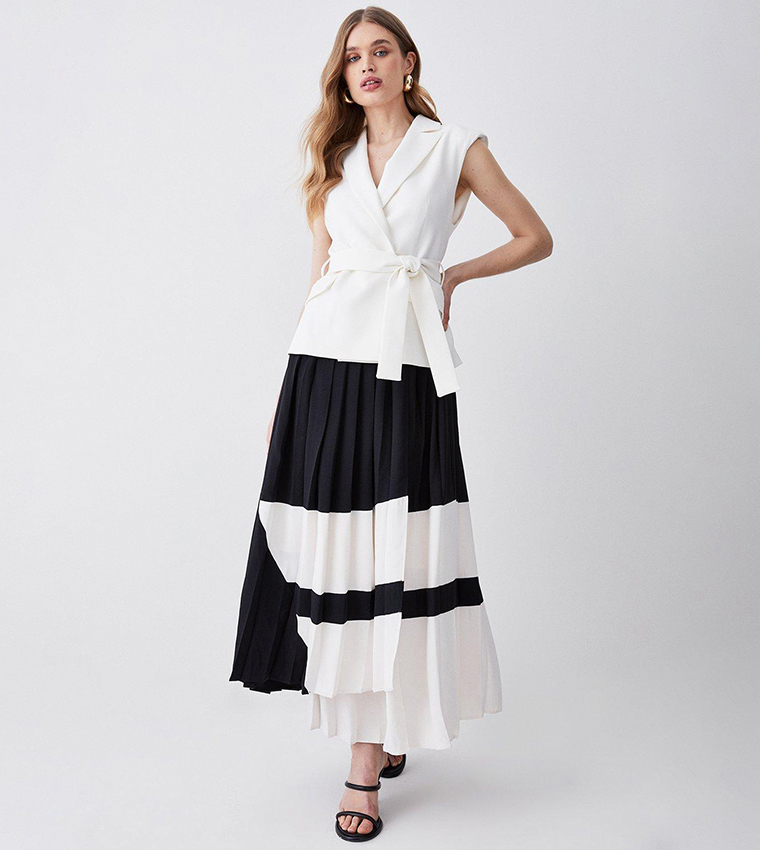 Buy Karen Millen Mono Tailored And Pleat Belted Midi Dress In Multiple ...