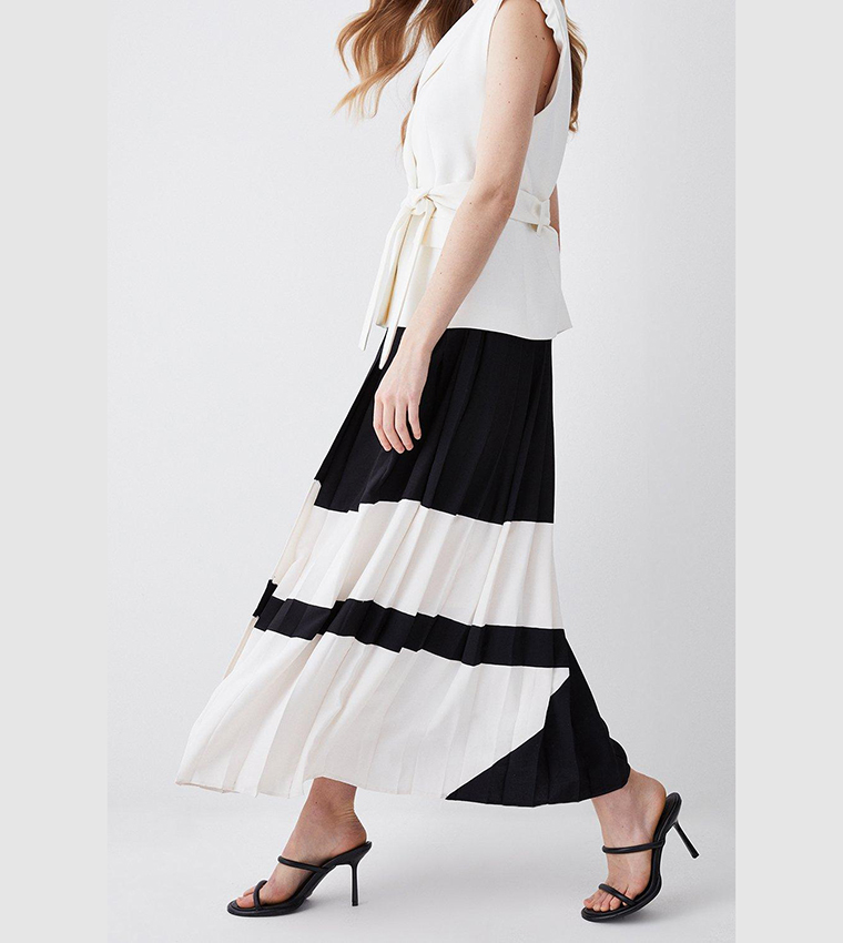 Buy Karen Millen Mono Tailored And Pleat Belted Midi Dress In Multiple ...