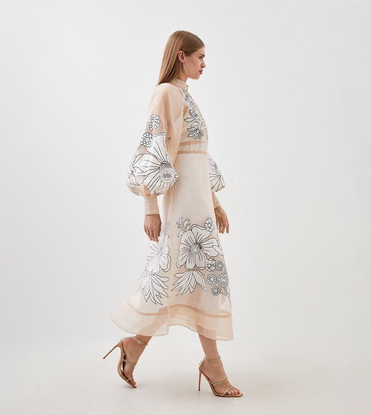 Buy Karen Millen Petite Applique Organdie Buttoned Woven Midi Dress In ...