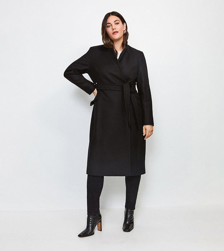 Buy Karen Millen Italian Virgin Wool Blend Notch Neck Coat In Black ...