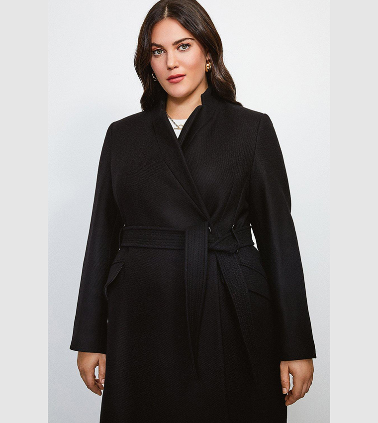 Buy Karen Millen Italian Virgin Wool Blend Notch Neck Coat In Black ...
