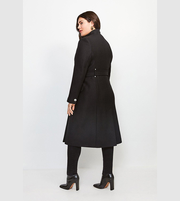 Buy Karen Millen Italian Virgin Wool Blend Notch Neck Coat In Black ...
