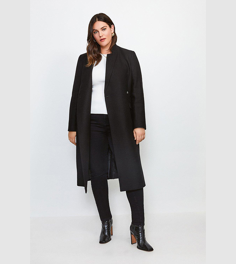 Buy Karen Millen Italian Virgin Wool Blend Notch Neck Coat In Black ...