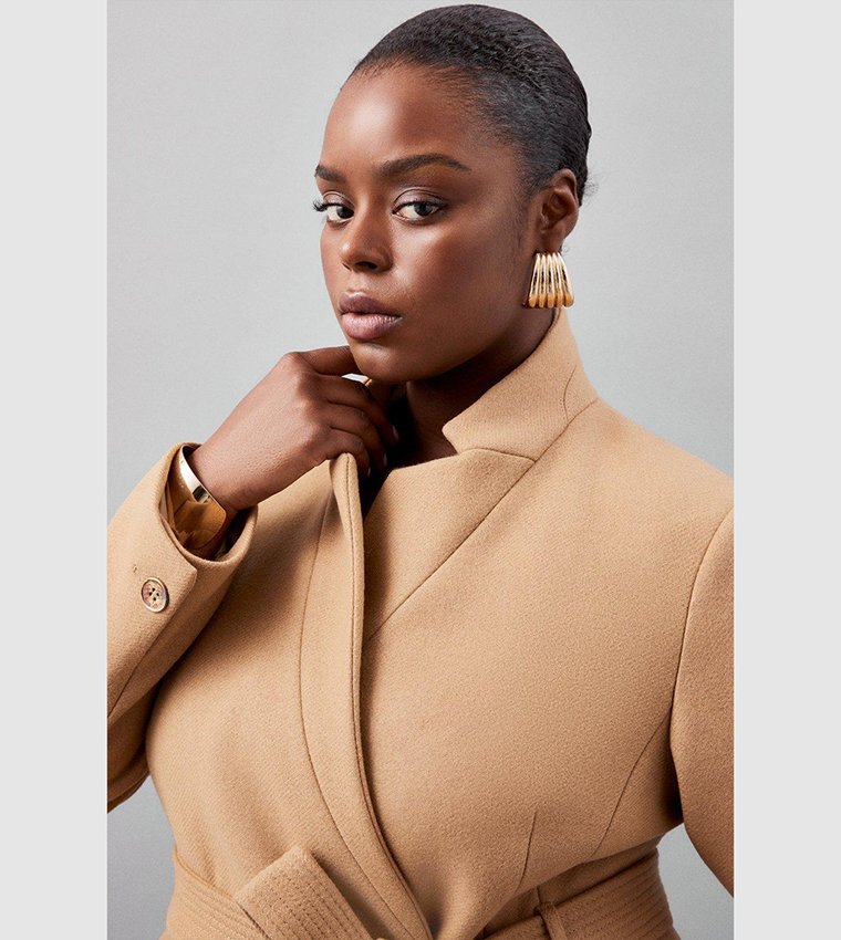 Buy Karen Millen Italian Virgin Wool Blend Notch Neck Coat In Beige ...