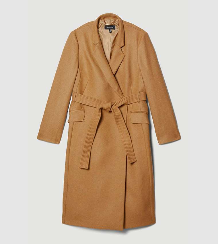 Buy Karen Millen Italian Virgin Wool Blend Notch Neck Coat In Beige ...