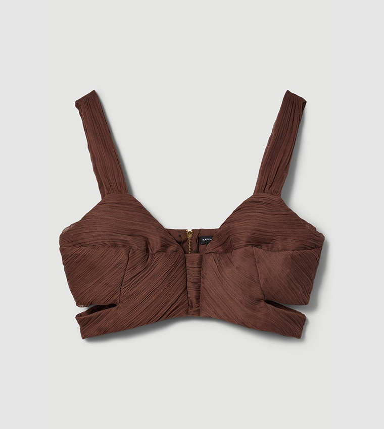 Buy Karen Millen Lydia Millen Crinkle Satin Chiffon Woven Crop Top In ...