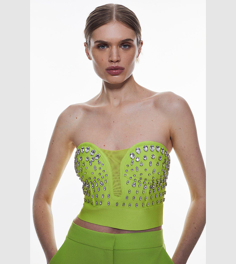 Buy Karen Millen Crystal Embellished Corset Top In Lime 6thstreet Uae
