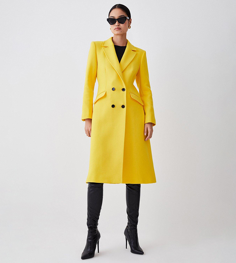 Buy Karen Millen Italian Wool Fitted Coat In Yellow | 6thStreet UAE