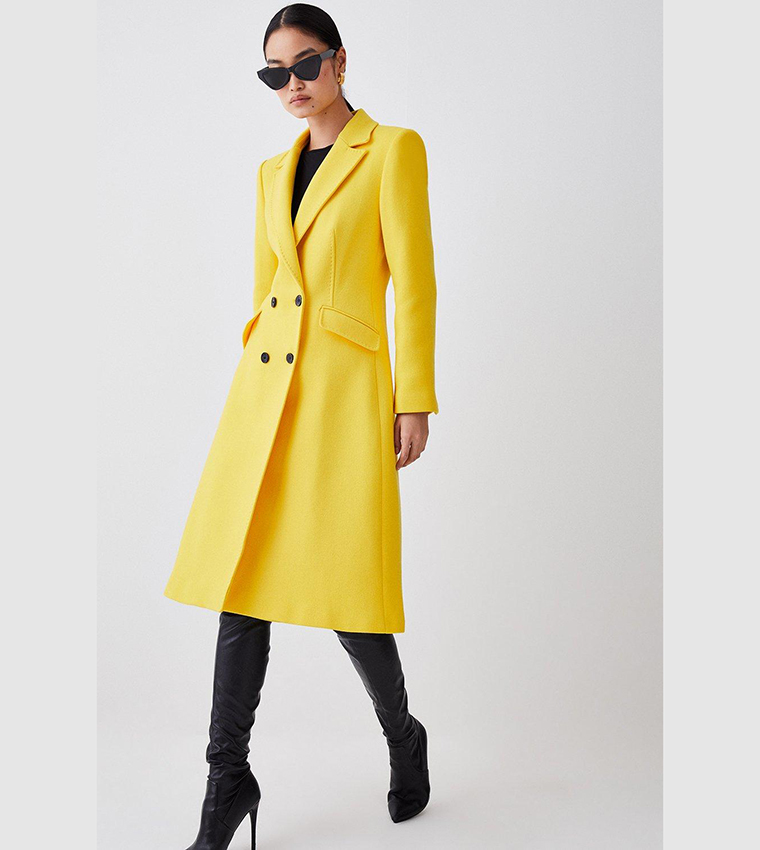 Buy Karen Millen Italian Wool Fitted Coat In Yellow | 6thStreet Qatar