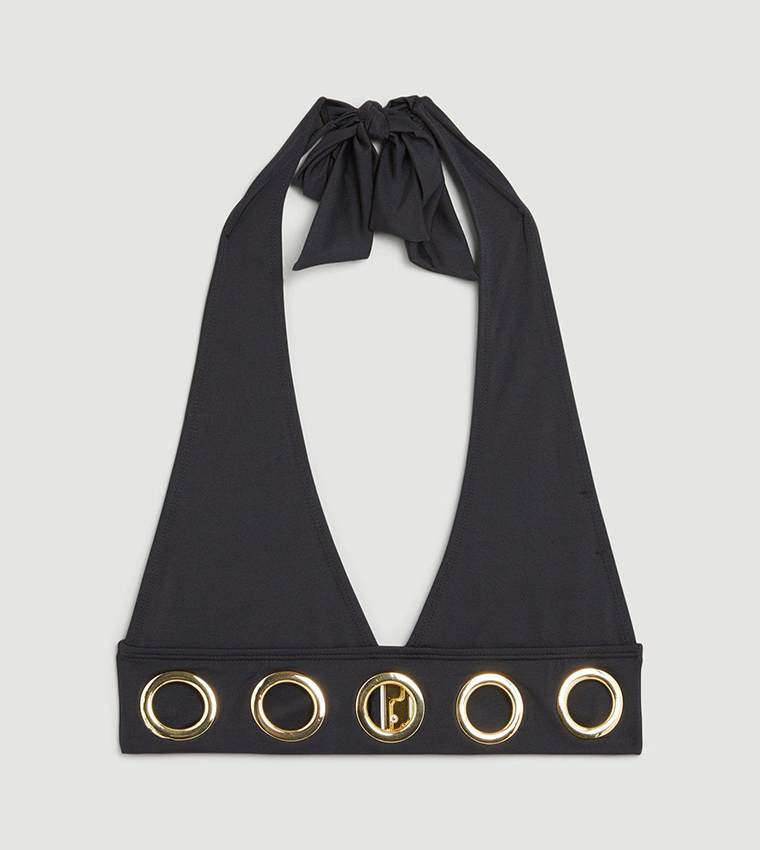 Buy Karen Millen Eyelet Detail Halterneck Bikini Top In Black | 6thStreet UAE