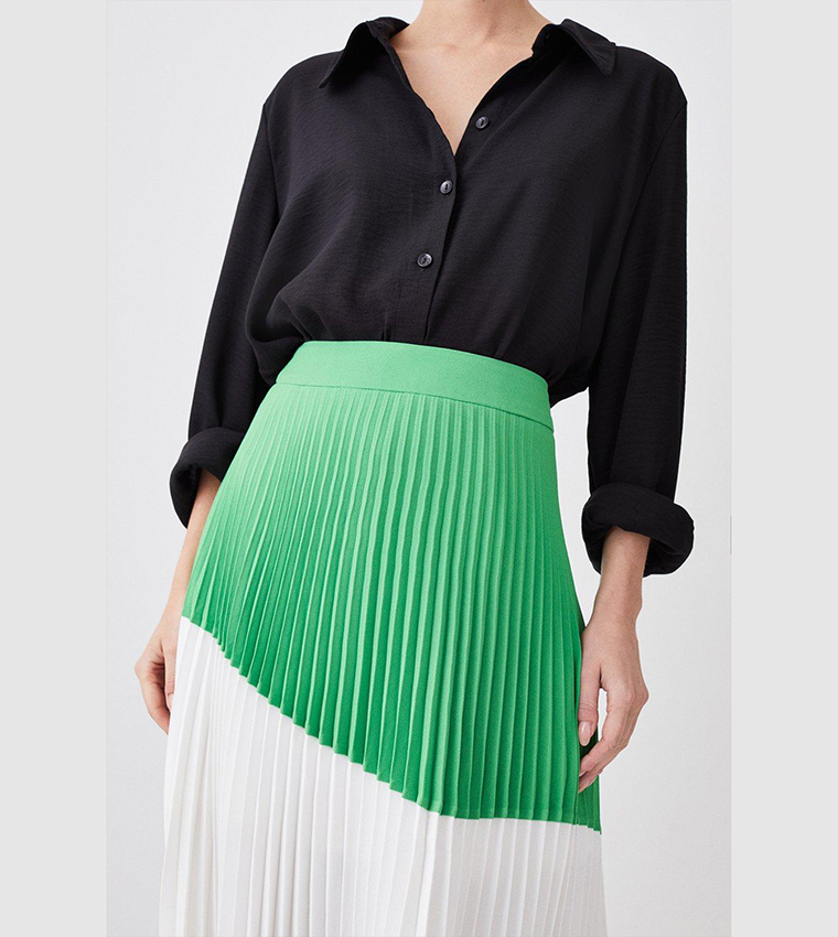 Buy Karen Millen Color Block Pleated Woven Skirt In Green | 6thStreet ...