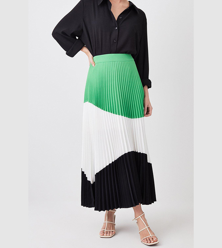 Buy Karen Millen Color Block Pleated Woven Skirt In Green | 6thStreet ...