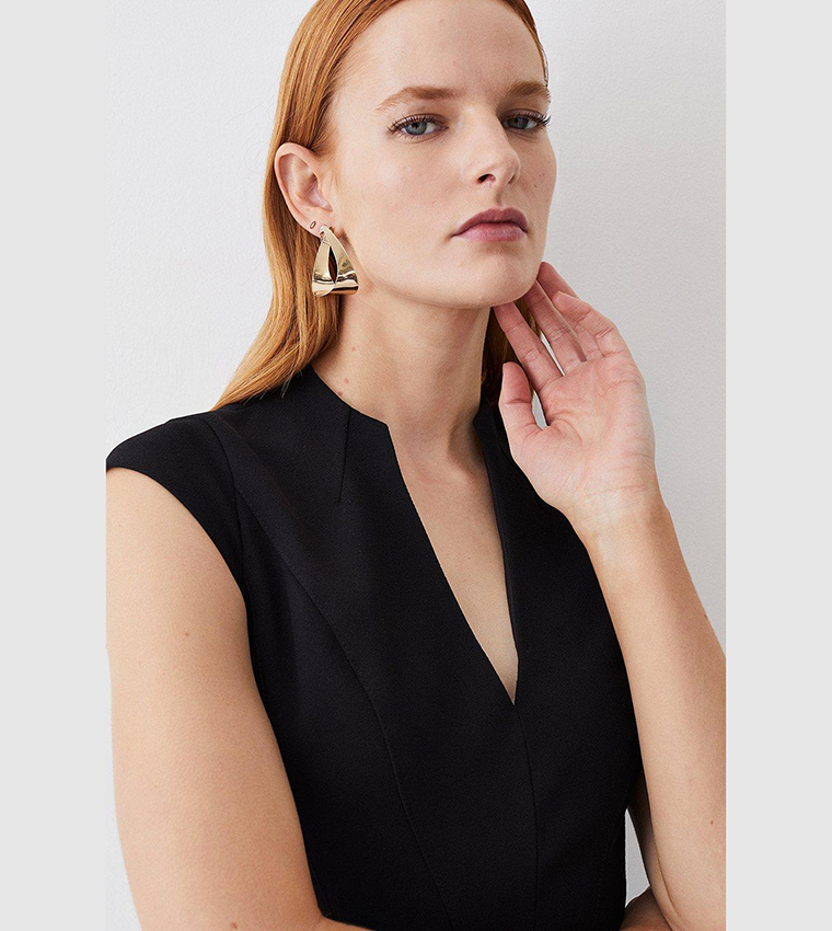 Buy Karen Millen Structured Crepe Seam Detail High Neck Full Skirt Midi