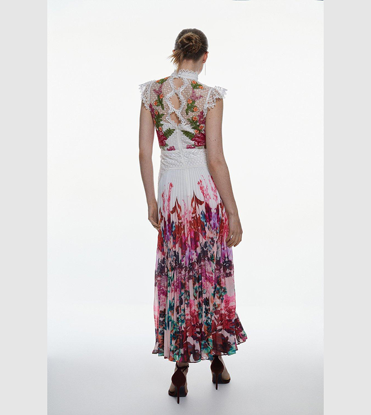 Buy Karen Millen Guipure Lace Mirrored Floral Pleated Midi Dress In