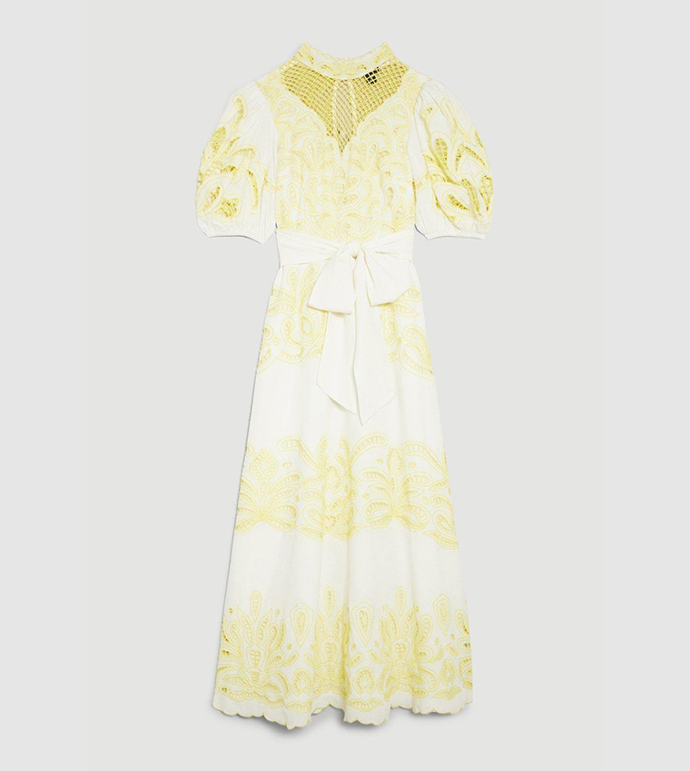 Buy Karen Millen Cutwork Twill Woven Maxi Dress In Yellow | 6thStreet UAE