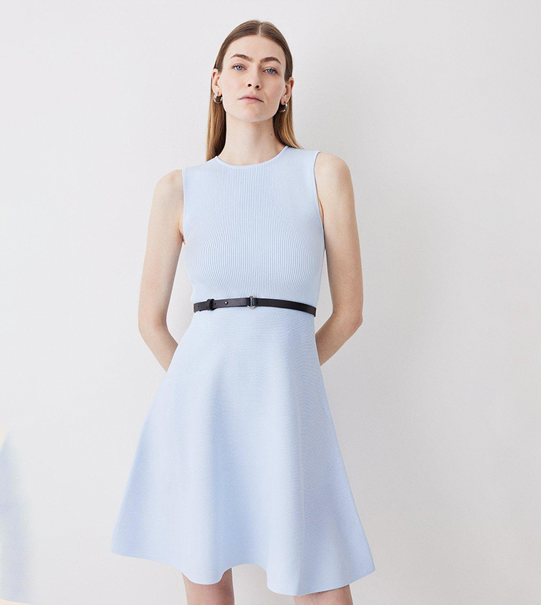 Buy Karen Millen Knitted Rib Skater Mini Dress In Blue 6thstreet Qatar