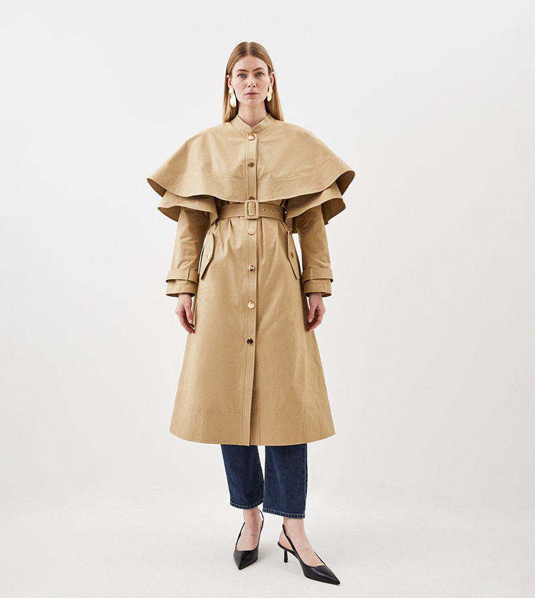 Buy Karen Millen Layered Storm Flap Belted Trench Coat In Beige ...