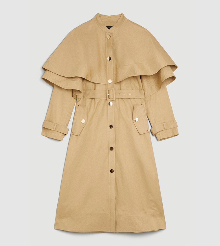 Buy Karen Millen Layered Storm Flap Belted Trench Coat In Beige ...