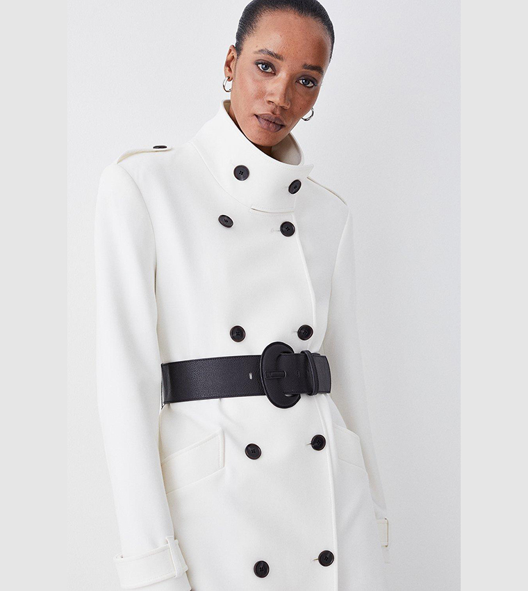 Buy Karen Millen Compact Stretch Belted Double Breasted Maxi Coat In ...