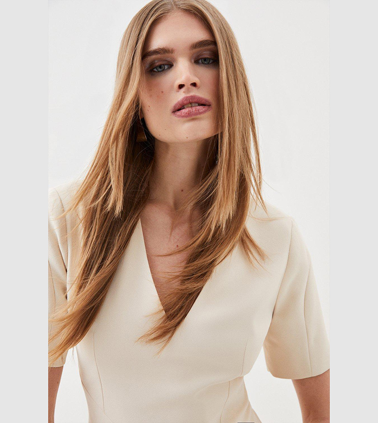 Buy Karen Millen Pleated Front Military Mini Dress In Cream | 6thStreet ...