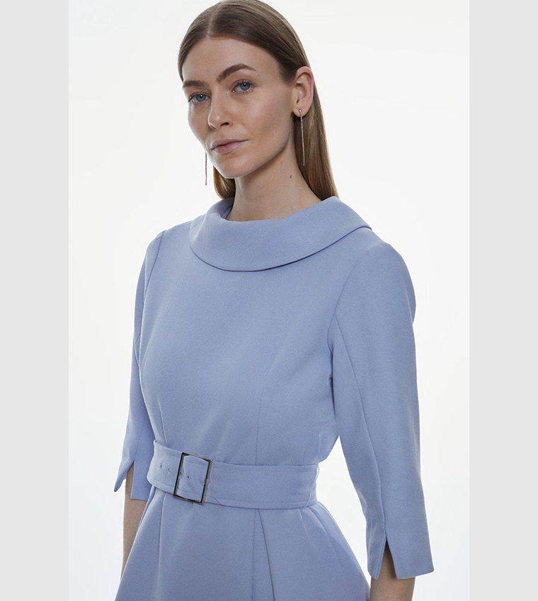 Buy Karen Millen Structured Crepe Roll Neck Dip Hem Midi Dress In Blue ...