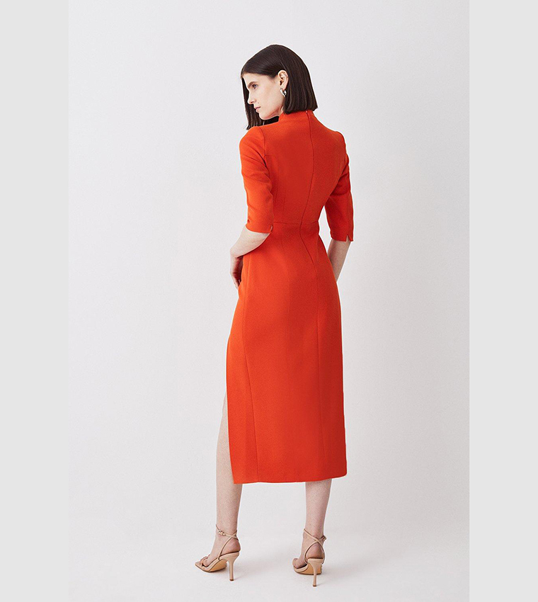 Buy Karen Millen Structured Crepe Split Side Midi Dress In Orange ...