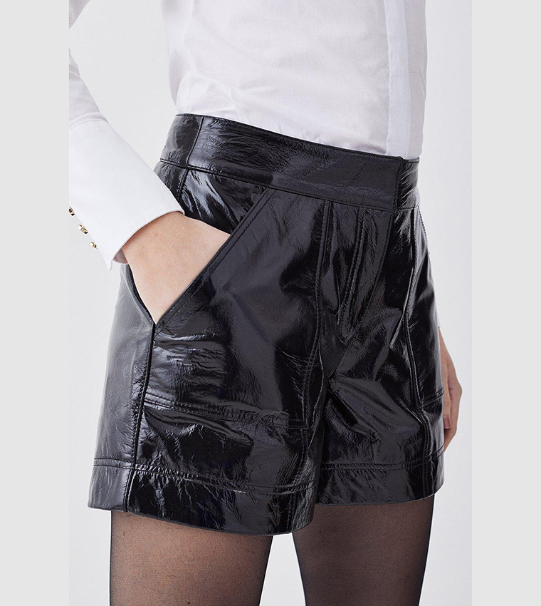 Buy Karen Millen Patent Leather Low Rise Shorts In Black | 6thStreet Qatar