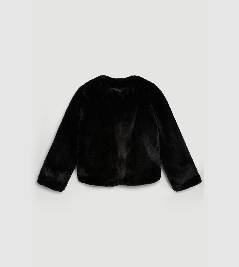 Buy Karen Millen Faux Fur Collarless Jacket In Black | 6thStreet Qatar