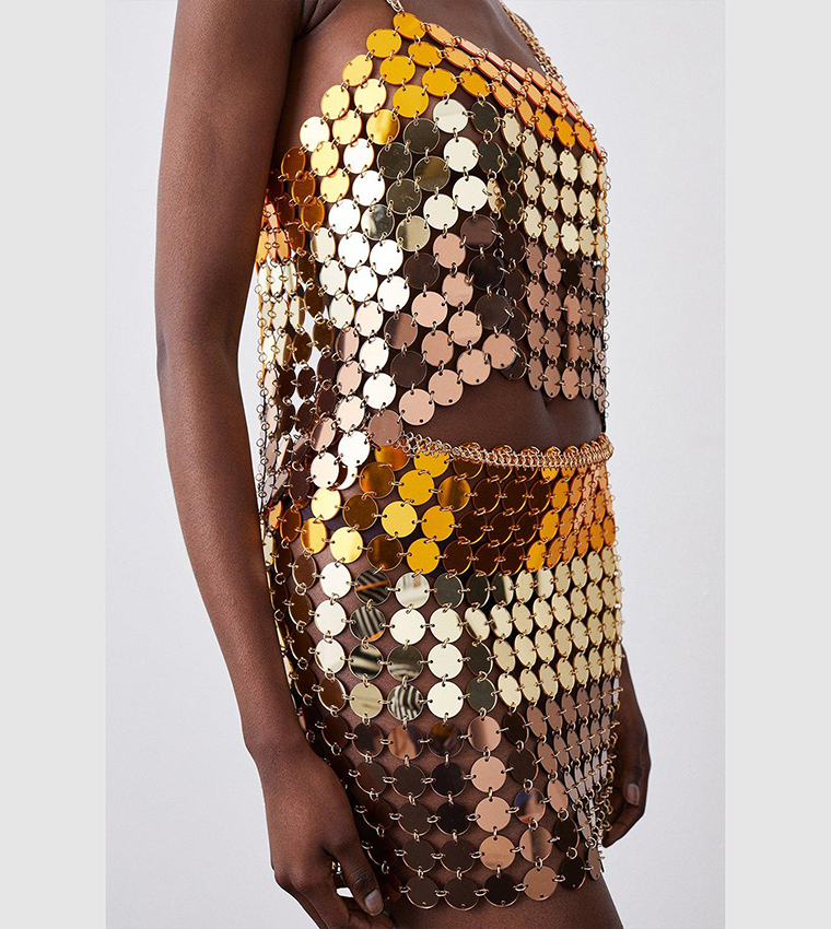 Buy Karen Millen Mirrored Disc Side Split Skirt In Gold | 6thStreet ...