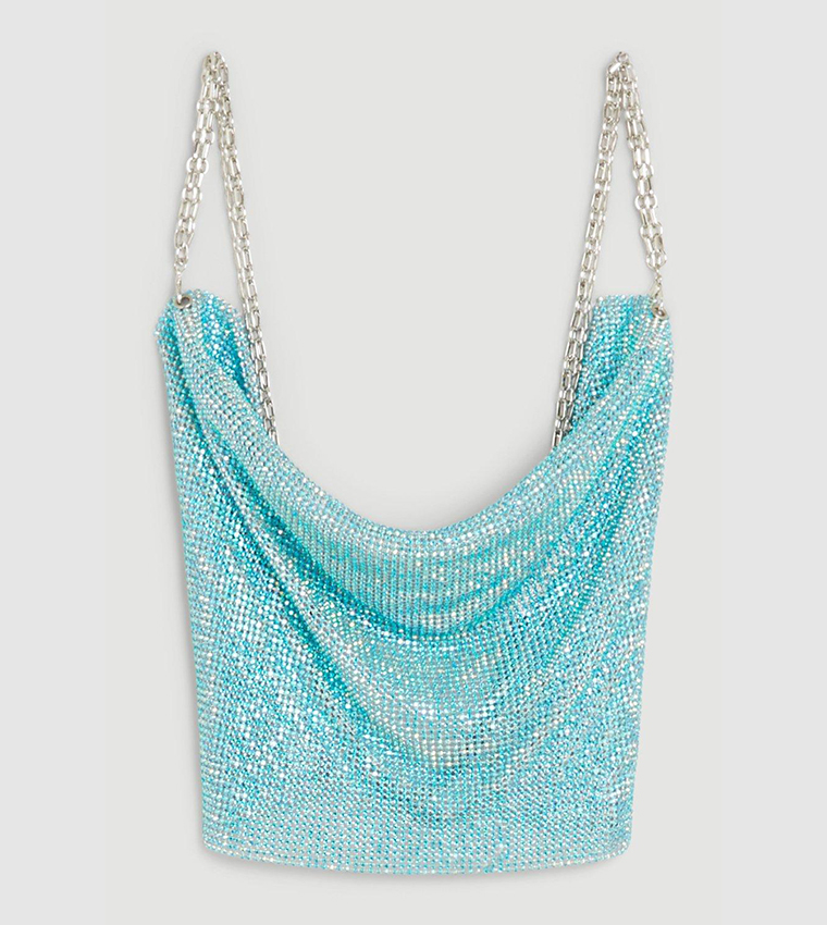 Buy Karen Millen Iridescent Blue Chain Mail Cowl Top In IRIDESCENT ...