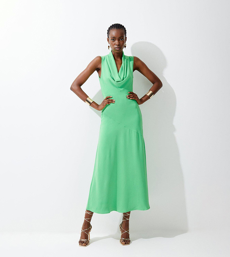 Buy Karen Millen Cowl Neck Woven Crepe Midi Dress In Green 6thstreet Uae