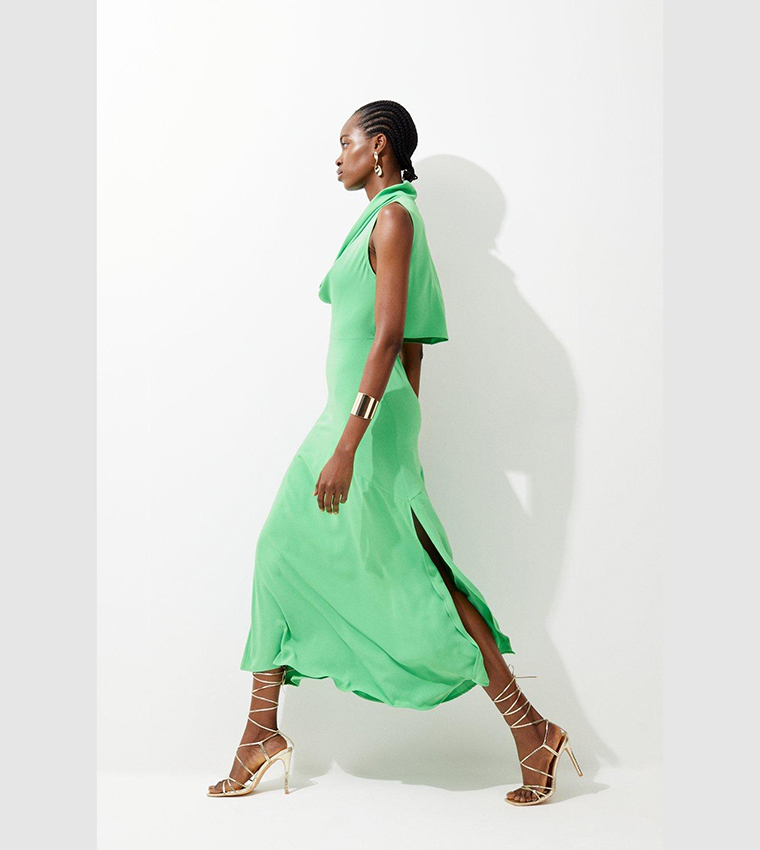 Buy Karen Millen Cowl Neck Woven Crepe Midi Dress In Green 6thstreet Uae