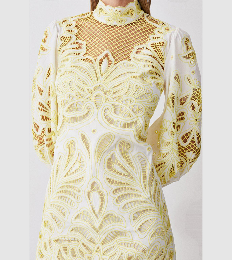 Buy Karen Millen Cutwork Twill Woven Mini Dress In Yellow | 6thStreet ...