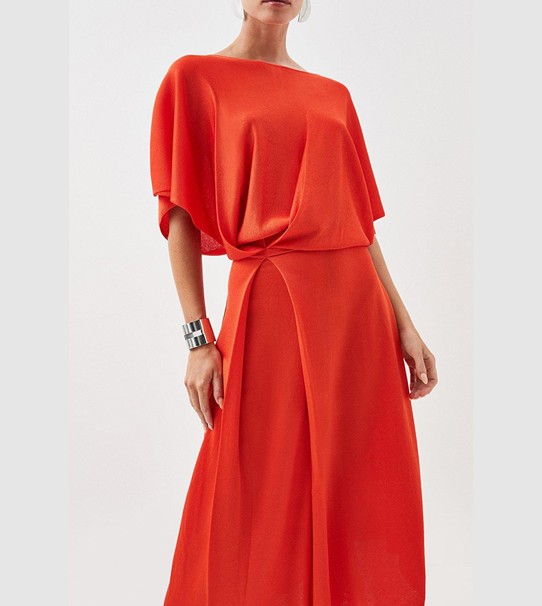 Buy Karen Millen Slinky Knit Angel Sleeve High Low Dress In Orange ...
