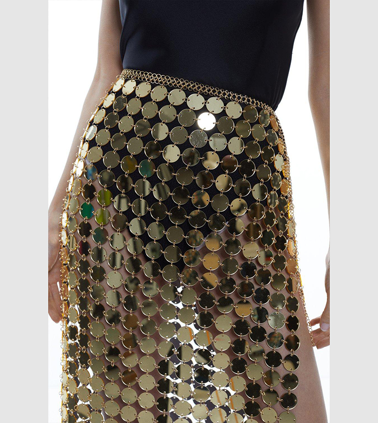 Buy Karen Millen Mirrored Disc Maxi Skirt In Gold | 6thStreet Kuwait