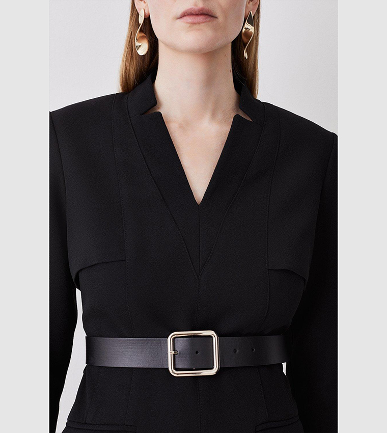 Buy Karen Millen Structured Crepe Storm Flap Column Maxi Dress In Black ...