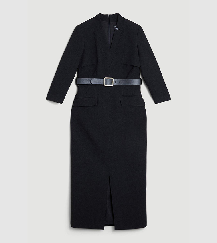 Buy Karen Millen Structured Crepe Storm Flap Column Maxi Dress In Black ...