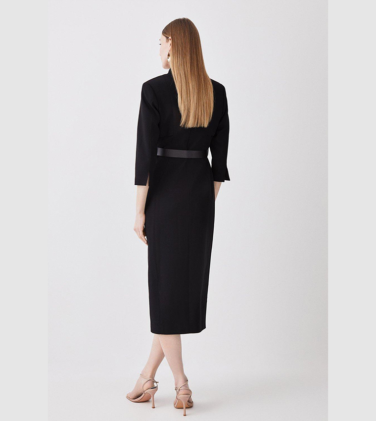 Buy Karen Millen Structured Crepe Storm Flap Column Maxi Dress In Black ...
