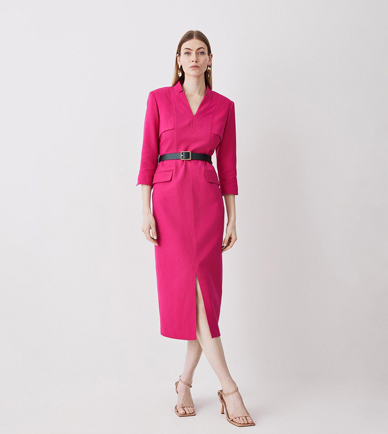 Buy Karen Millen Structured Crepe Storm Flap Column Maxi Dress In Pink ...