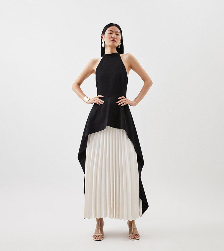 Buy Karen Millen Soft Tailored Waterfall Hem High Neck Midi Dress In ...