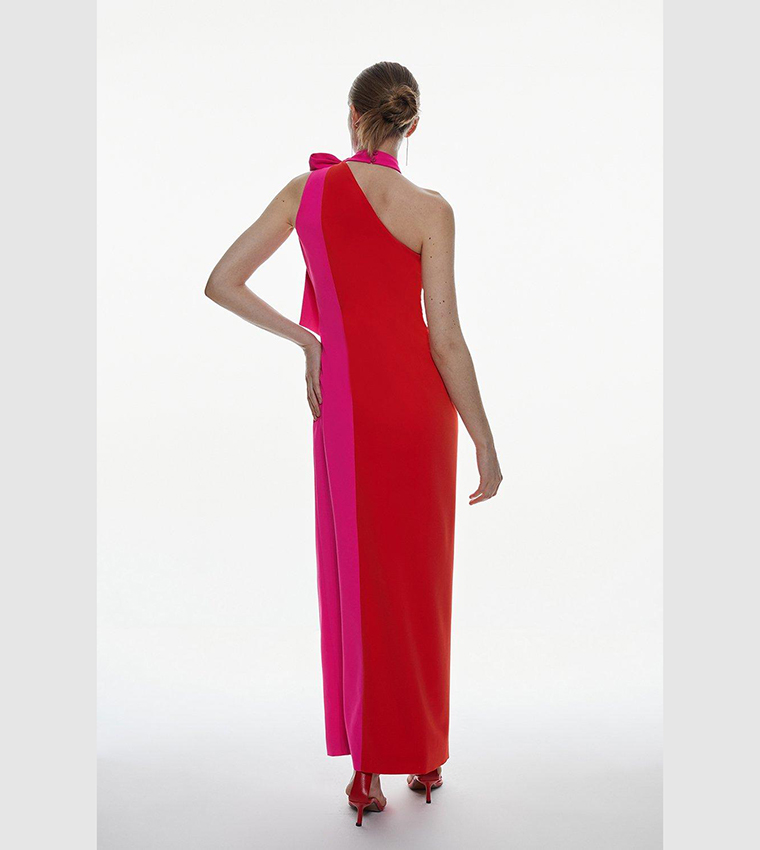 Buy Karen Millen Soft Tailored Tie Neck Contrast Panel Maxi Dress In ...