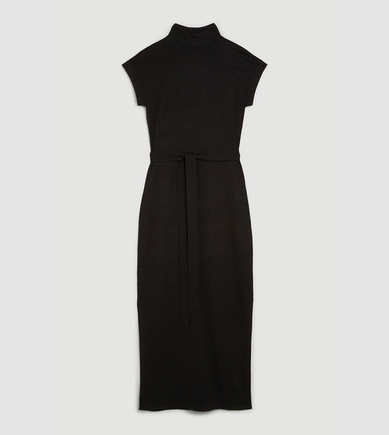Buy Karen Millen Viscose Blend Belted Knitted Midaxi Dress In Black