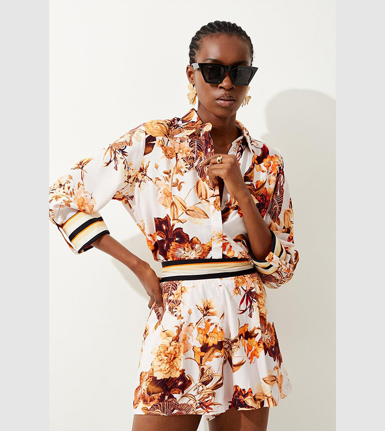Buy Karen Millen Beach Botanical Floral Stripe Woven Shorts In Multiple