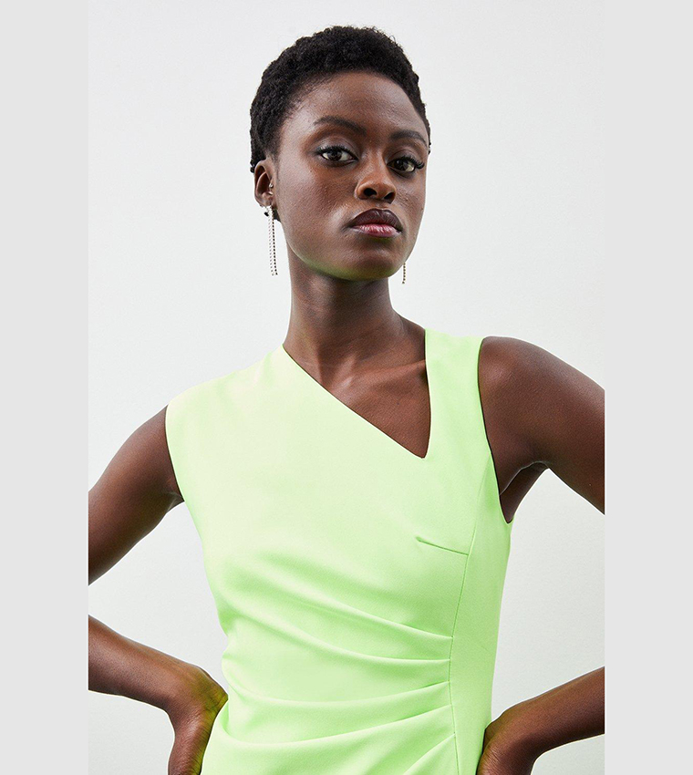 Buy Karen Millen Tailored Ruched Detail Split Front Midi Dress In Lime