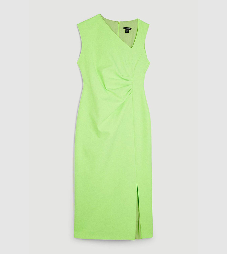 Buy Karen Millen Tailored Ruched Detail Split Front Midi Dress In Lime