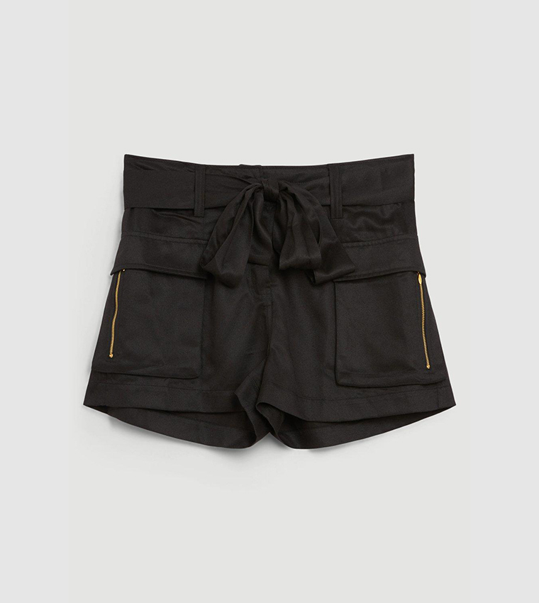 Buy Karen Millen Twill Utility Wide Leg Woven Shorts In Black ...